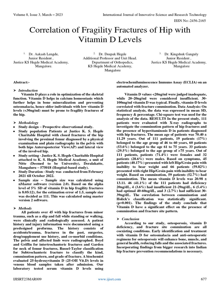 Correlation of Fragility Fractures of Hip With Vitamin D Levels | PDF ...