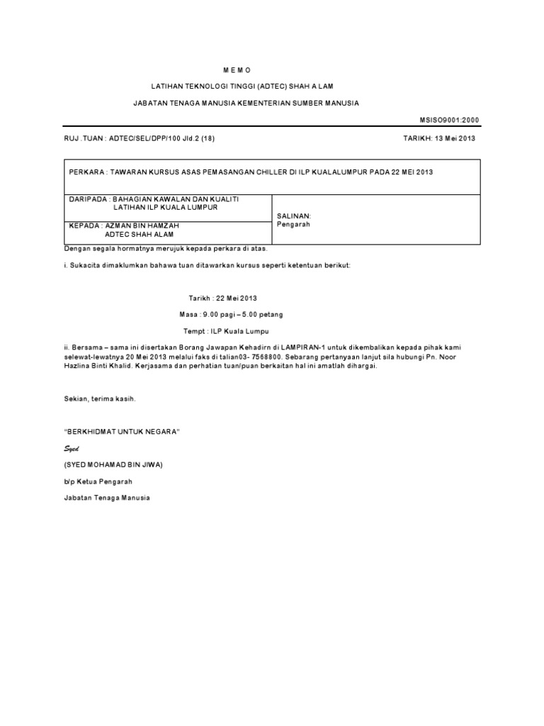 Contoh Surat Rasmi | PDF