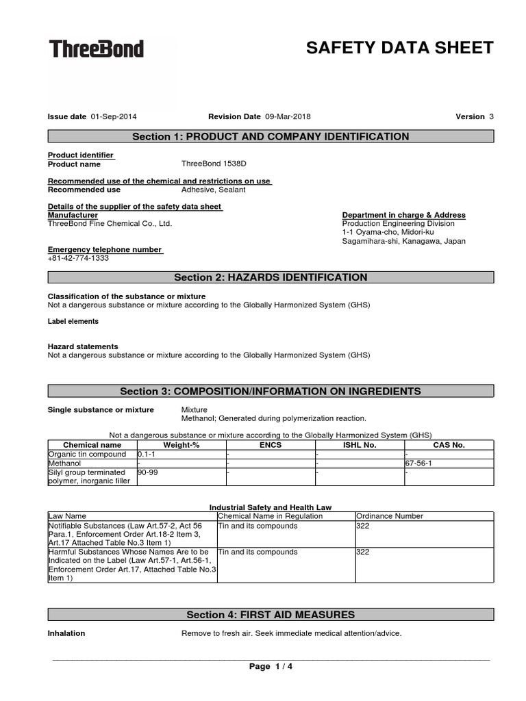 MSDS TB 18D | PDF | Chemistry | Physical Sciences