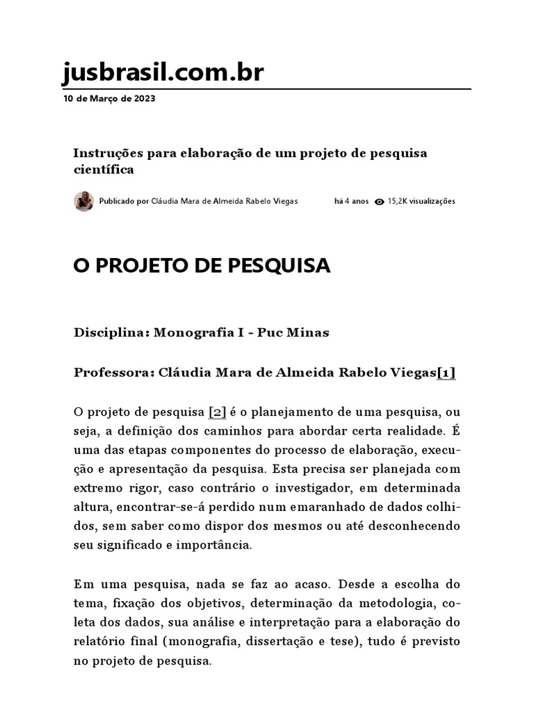 Procedimentos para Elaboração de Um Projeto de Pesquisa Científica ... Procedimentos para Elaboração de Um Projeto de Pesquisa Científica ...