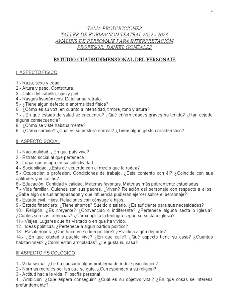 Analisis de Personaje | PDF