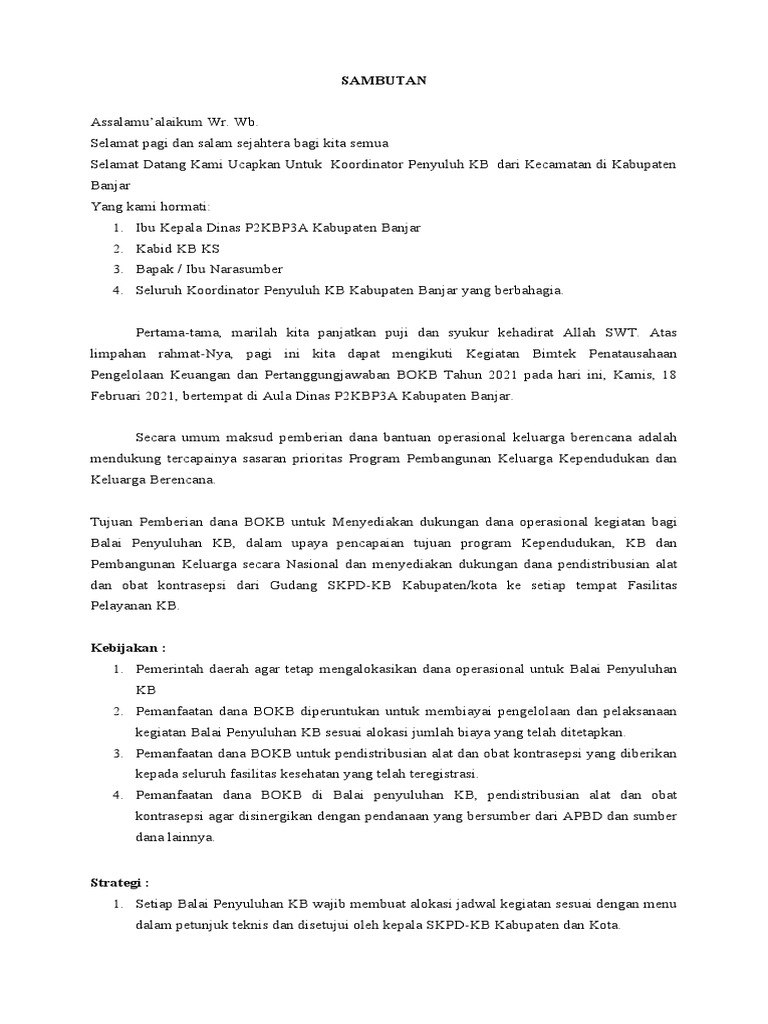 SAMBUTAN bimtek | PDF