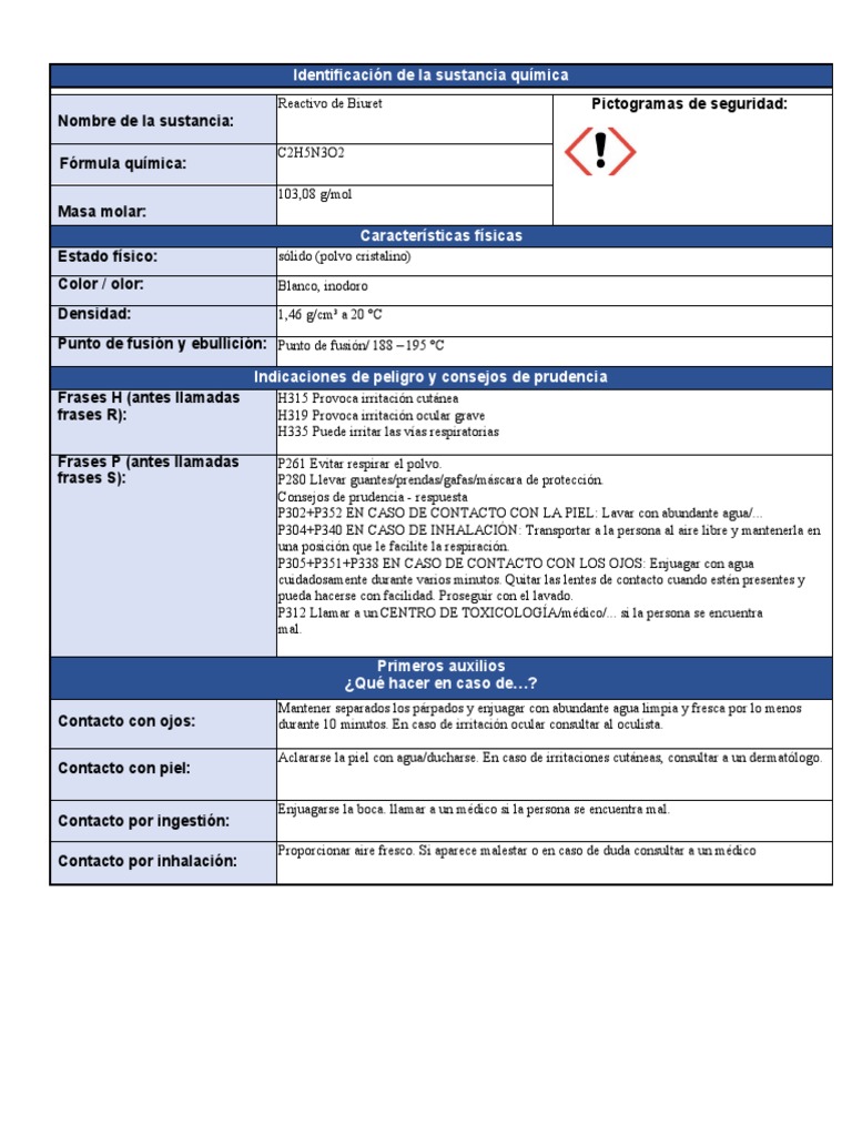 Ficha de Seguridad Reactivo de Biuret | PDF | Agua | Química