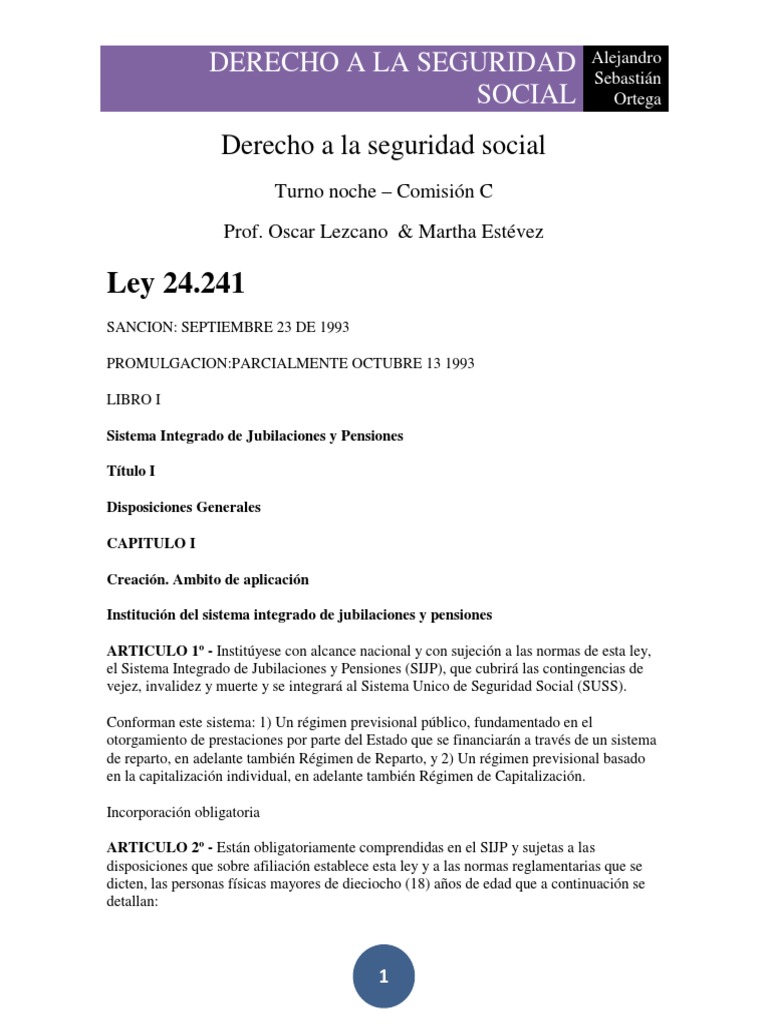 Ley 24.241 PDF | PDF | Salario | Pensión