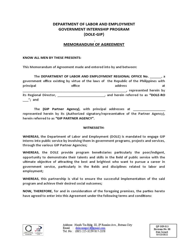 13 New Moa Between The Ro and Its Partner Agency Re Gip Implementation ...