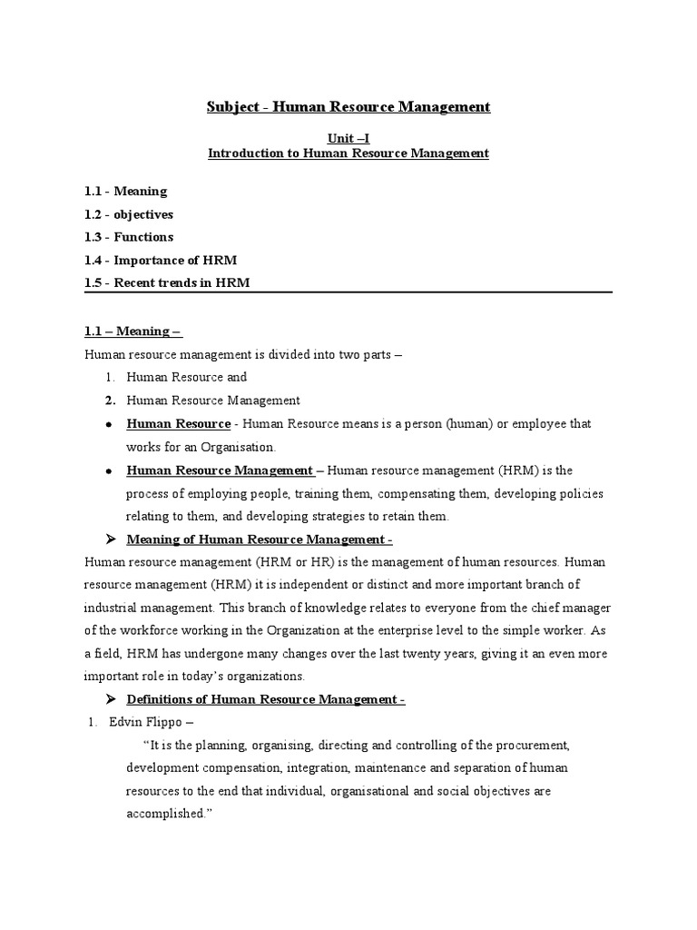 HRM Notes | PDF | Human Resource Management | Welfare