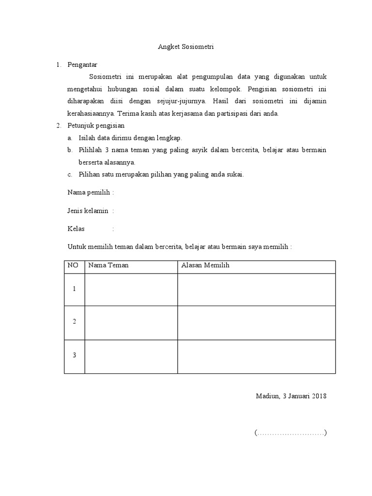 Angket Sosiometri | PDF