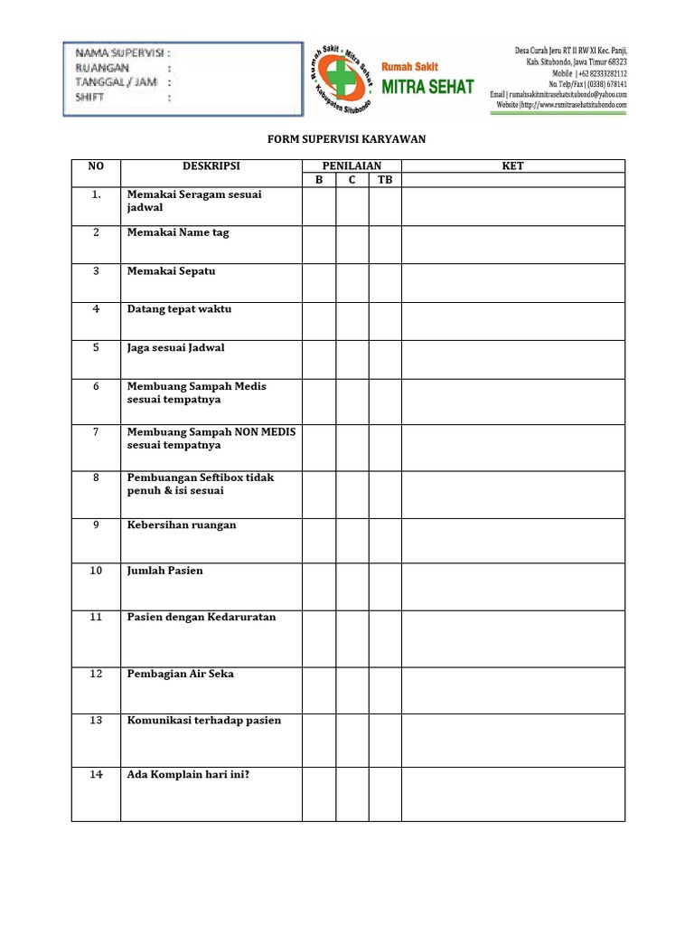 Form Supervisi Karyawan | PDF