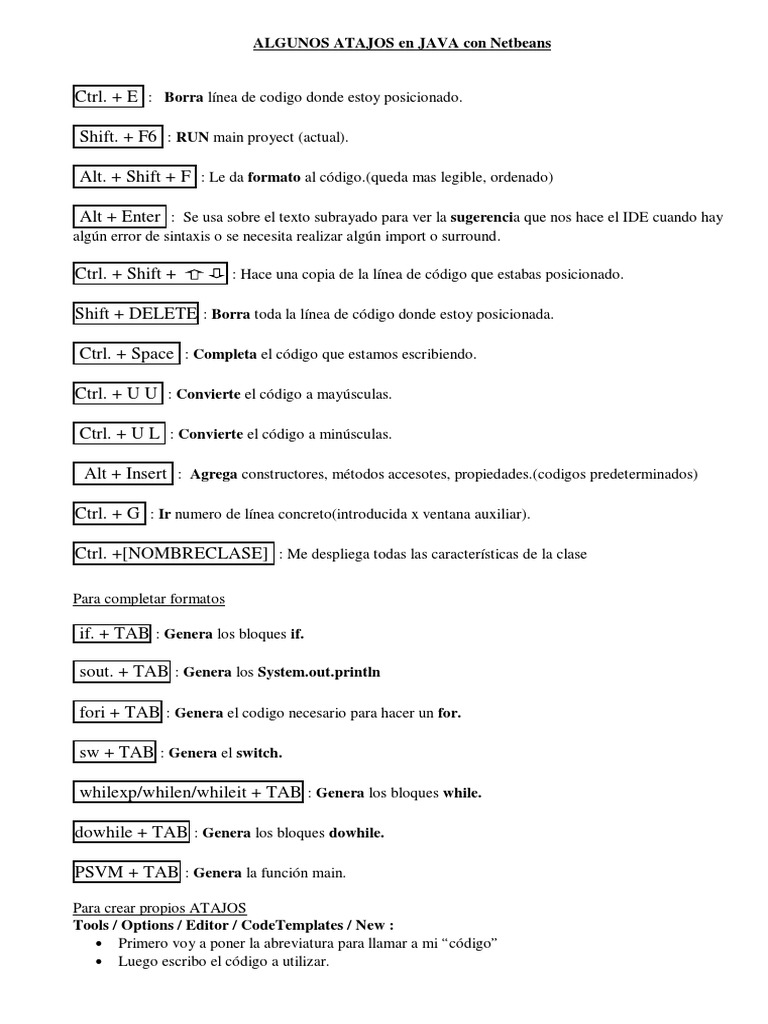Atajos útiles de Java en NetBeans | PDF