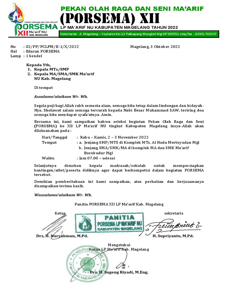PORSEMA XII di MTs Al Huda Mertoyudan | PDF