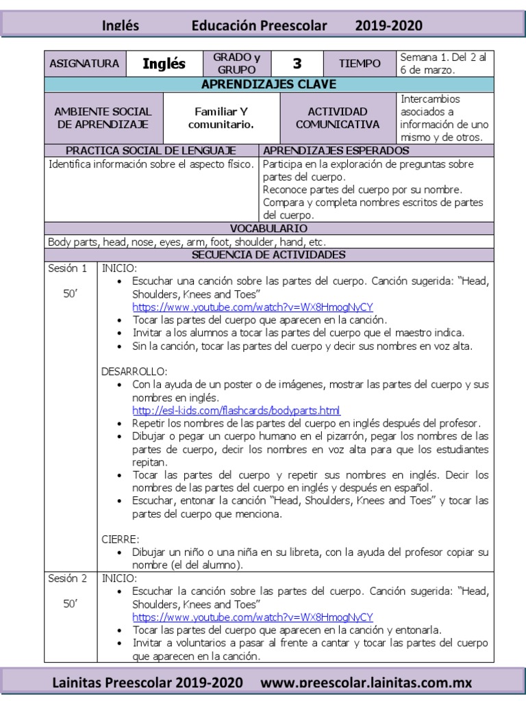 Marzo - 03 Inglés (2019 2020) | PDF | Educación de la primera infancia ...