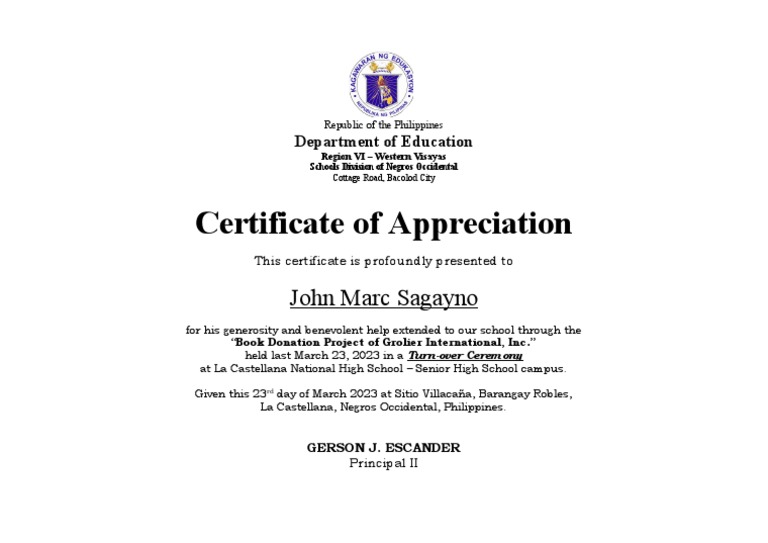 Template Certificate of Appreciation | PDF