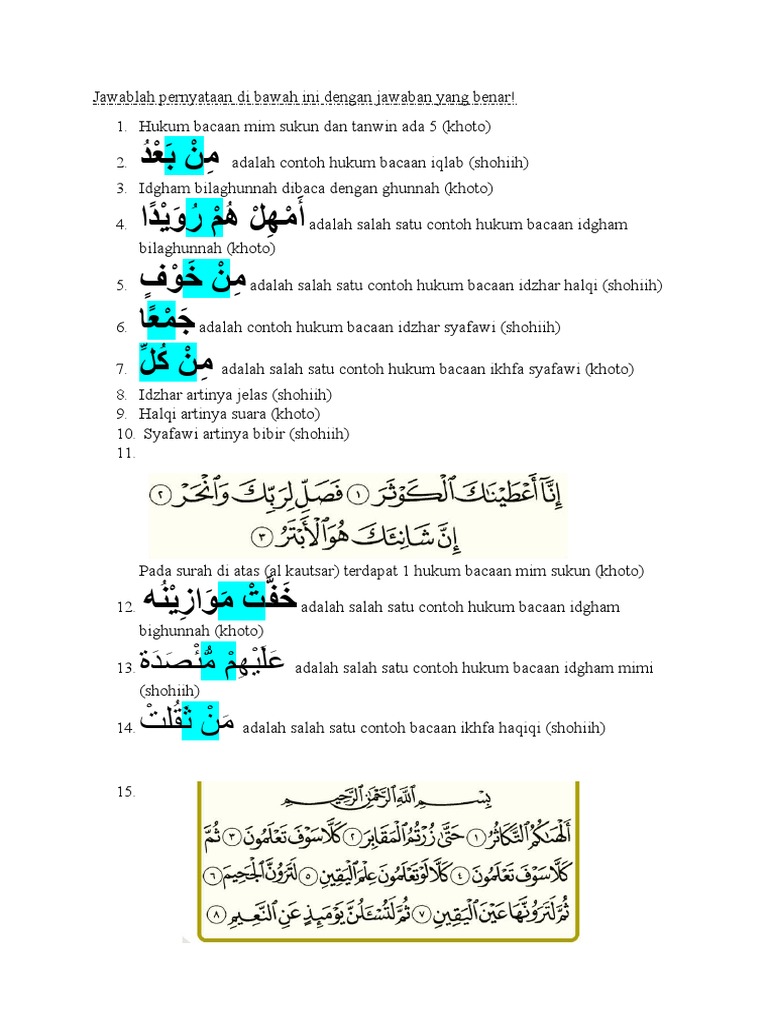 Contoh Soal Tajwid SD | PDF