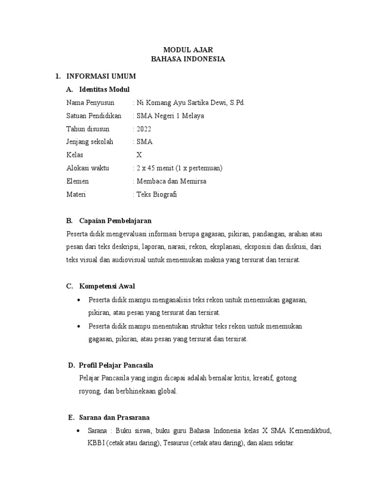 Modul Bahasa Indonesia Elemen Membaca Dan Memirsa | PDF