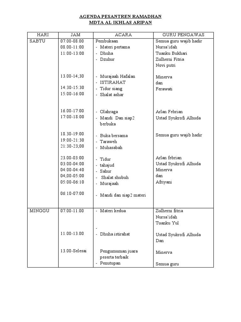 Agenda Pesantren Ramadhan | PDF