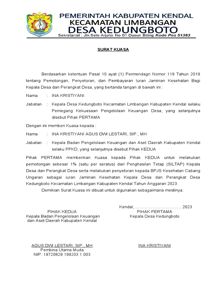 Surat Kuasa Pemotongan BPJS 1 % | PDF