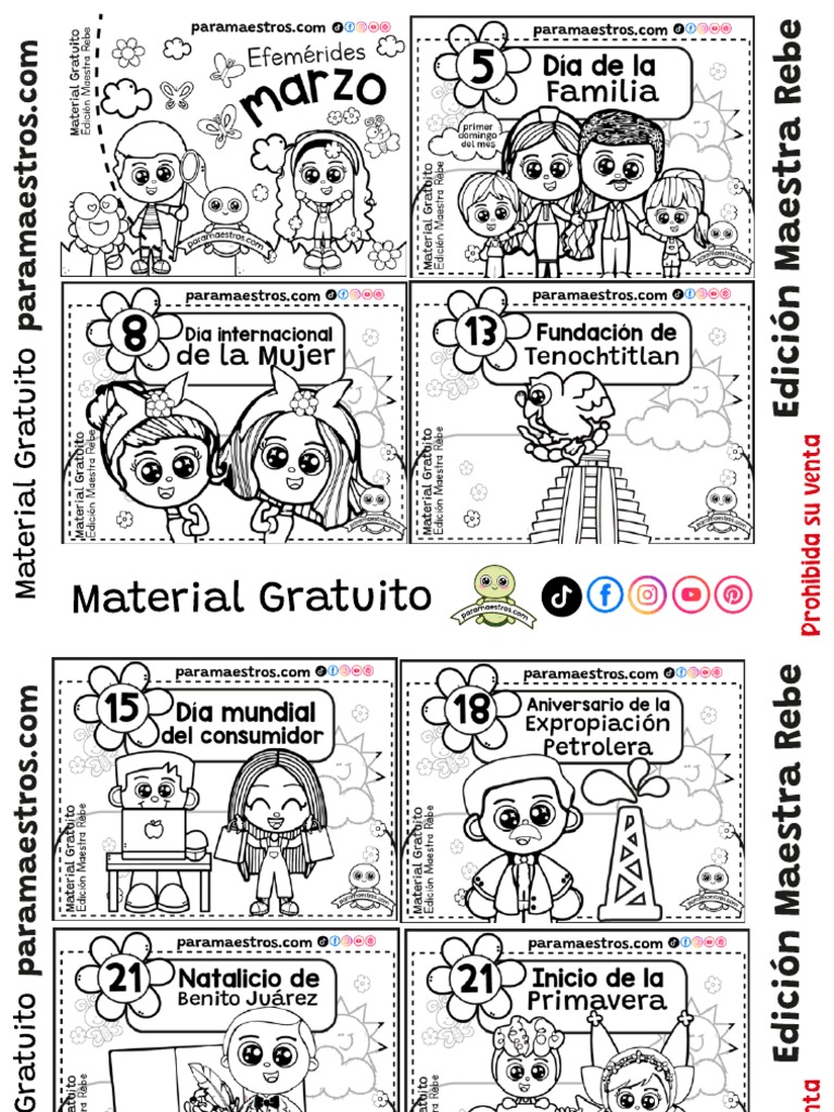 Efemérides Marzo Material Gratuito Paramaestroscom Blanco y Negro | PDF