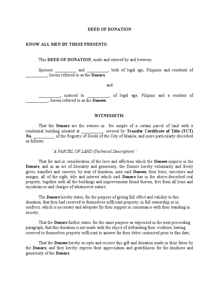 Deed of Donation | PDF | Deed | Title (Property)