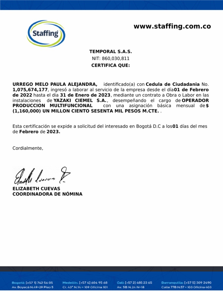 Carta Laboral 158983 | PDF