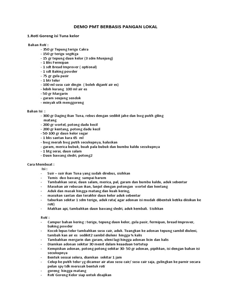Contoh Menu PMT Lokal | PDF
