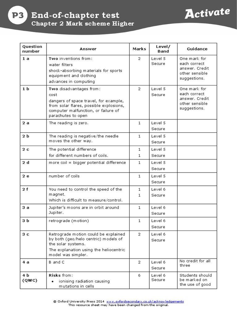 P3 Chapter 2 End-Of-Chapter (Higher) Mark Scheme | PDF | Rocket | Cancer