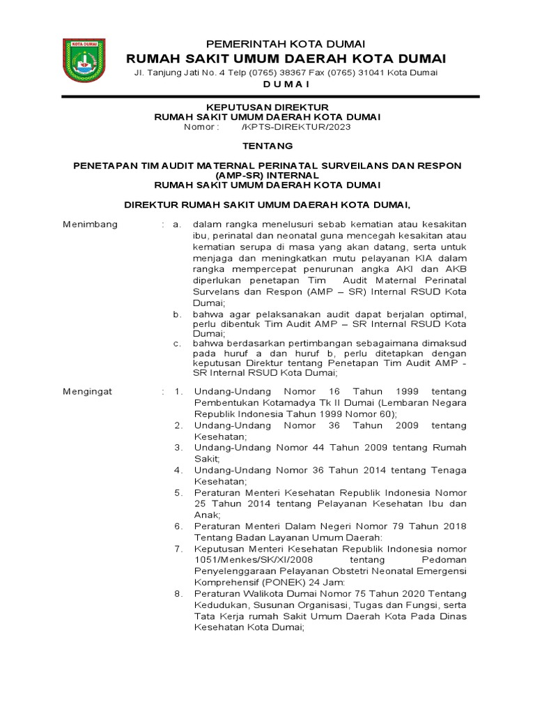 SK PENETAPAN Tim AMP INTERNAL RSUD DUMAI 2 | PDF
