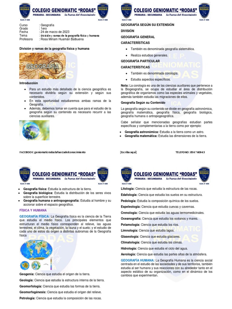 División y Ramas de La Geografía Física y Humana 24-03-23 PDF | PDF ...