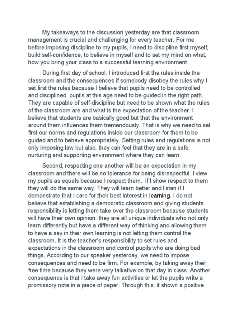 My Takeaways To The Discussion Yesterday Are That Classroom Management ...
