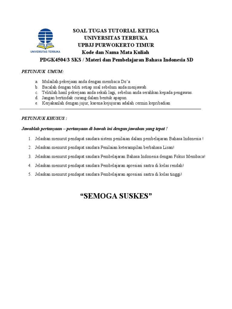 Soal Tugas Tutorial Ketiga | PDF