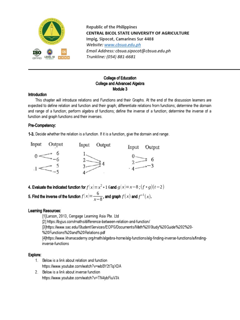 M3 Adv. Algebra | PDF | Function (Mathematics) | Mathematical Logic