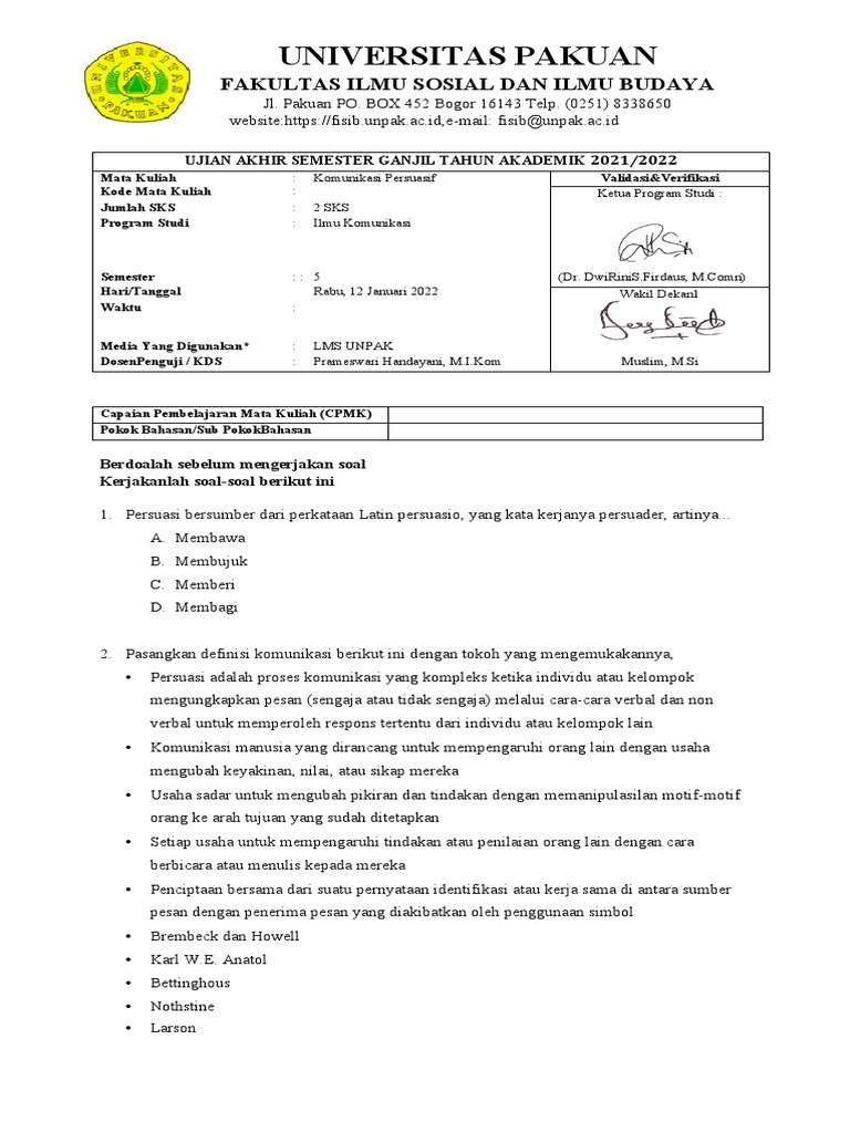 UAS KOM. PERSUASIF (FAJAR YAHYA A - 044119431) Humas 5.docx | PDF