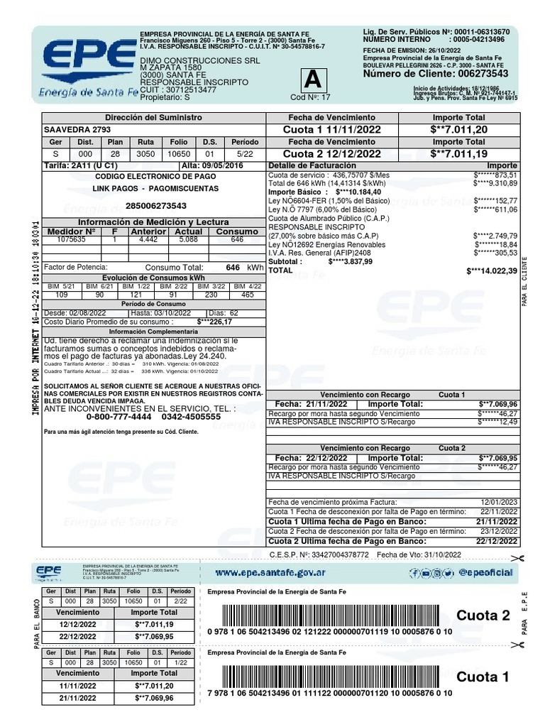 Cuota 1 11/11/2022 $ 7.011,20 Cuota 2 12/12/2022 $ 7.011,19 | PDF ...