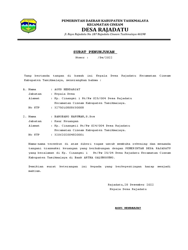 Surat Penunjukan Rekening | PDF