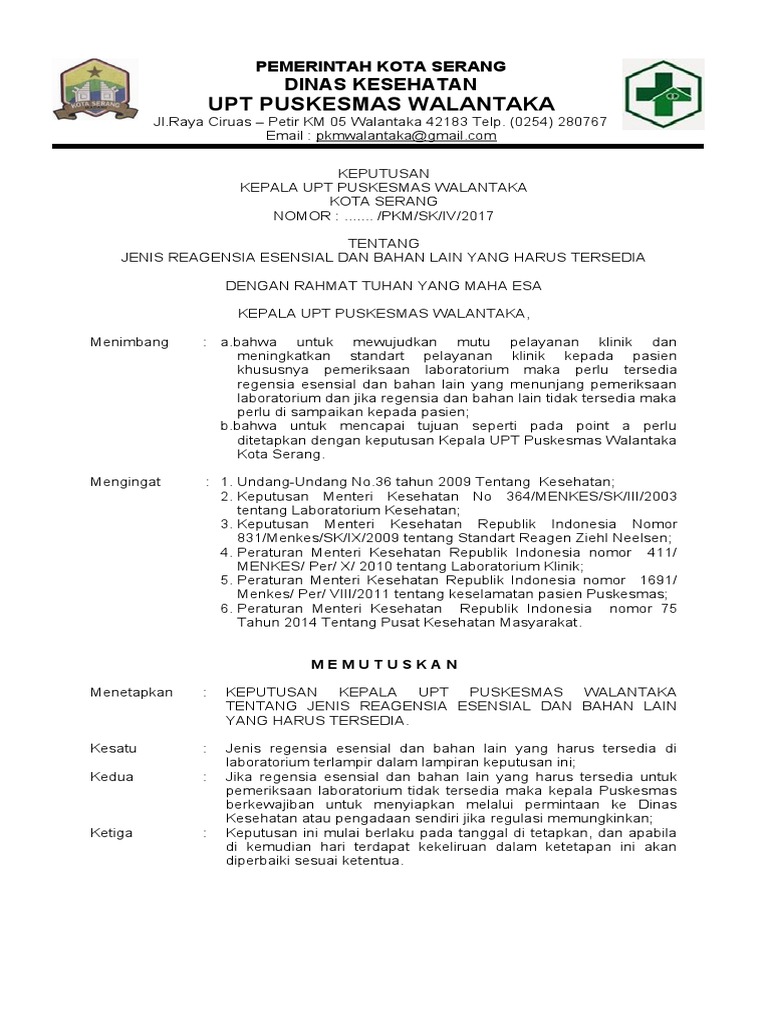 8.1.5.1 SK & LAMPIRAN Jenis Reagensia Esensial Dan BHN Lain Yg Hrs ...