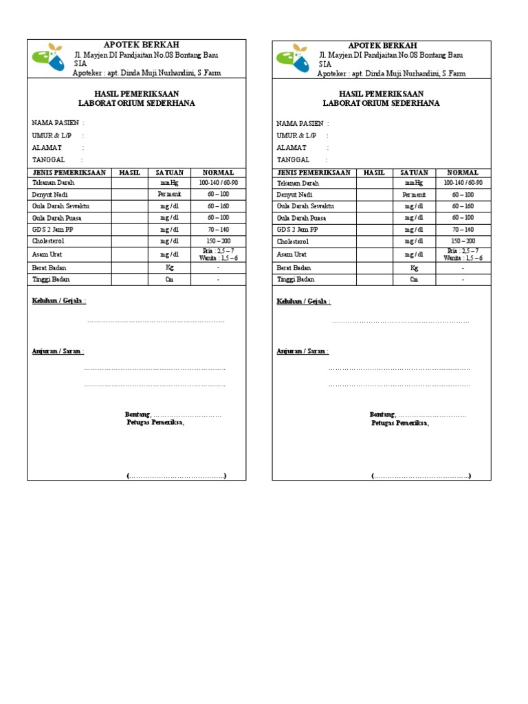 Hasil Pemeriksaan Lab | PDF