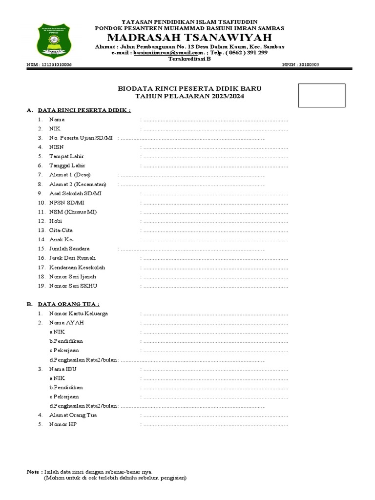 Formulir MTs 1 | PDF