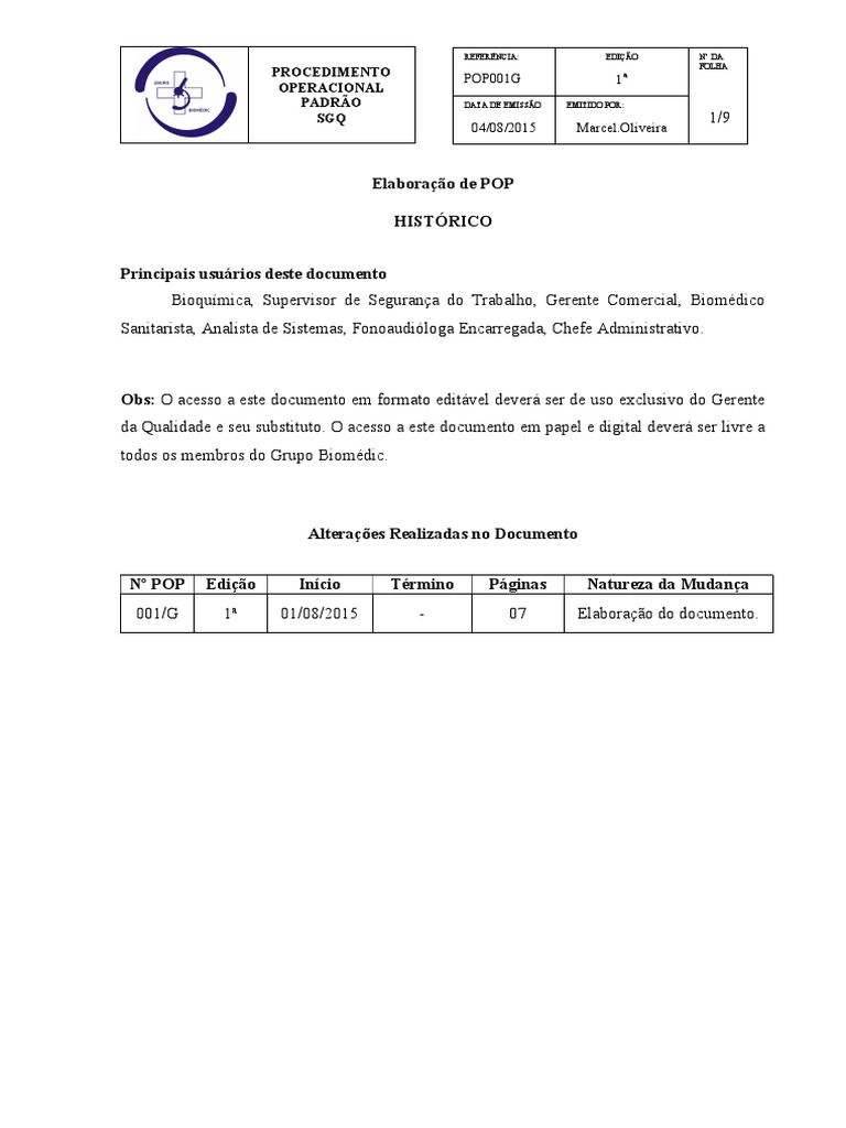POP001G - Elaboração de POP | PDF
