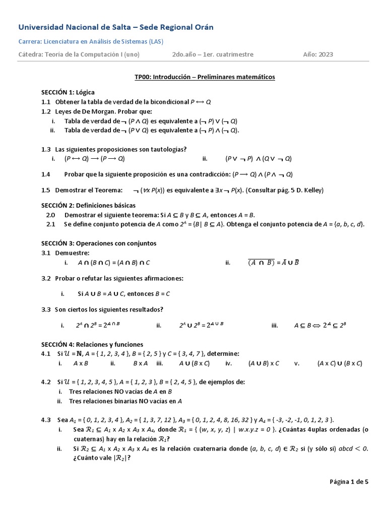 Universidad Nacional de Salta - Sede Regional Orán: TP00: Introducción - Preliminares ...
