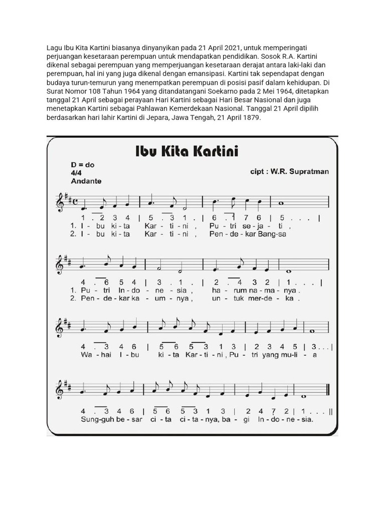 Lagu Ibu Kita Kartini | PDF