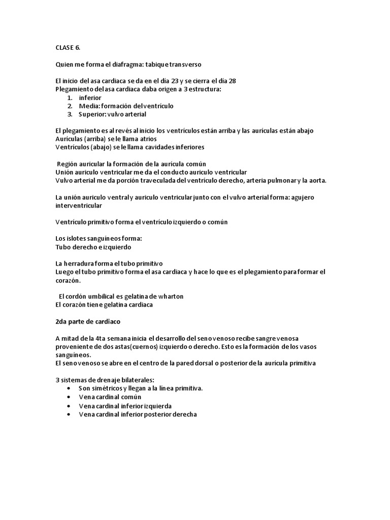 Clase 6, Embrio | PDF | Ventrículo (corazón) | Vena