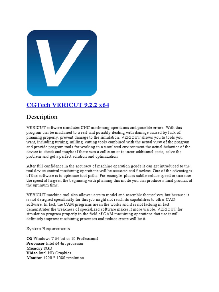 CGTech VERICUT 9.2.2 x64 | PDF
