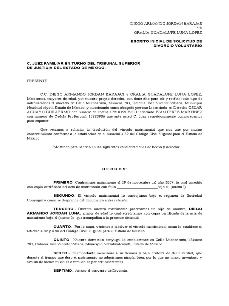 Solicitud de Divorcio Voluntario | PDF | Divorcio | Matrimonio