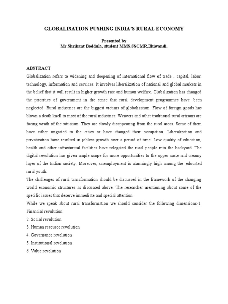 Globalisation Pushing India's Rural Economy | PDF | Globalization | Economic Growth
