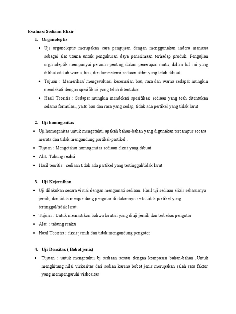 Evaluasi Sediaan Elixir | PDF