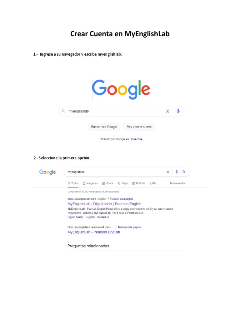 Cómo Crear y Unirse A Una Cuenta My English Lab Mel | PDF | Crecimiento ...