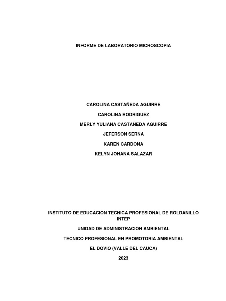 Informe de Laboratorio Micros PDF | PDF | Microscopio | Laboratorios