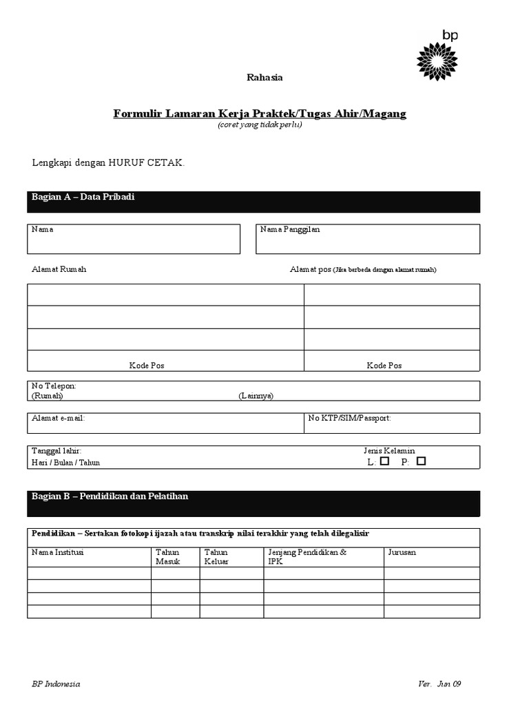 FORM - Lamaran Kerja - Magang | PDF