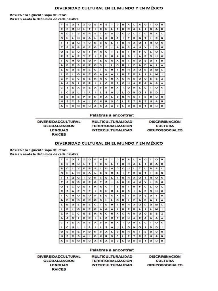 Sopa de Letras Diversidad Cultural de México | PDF