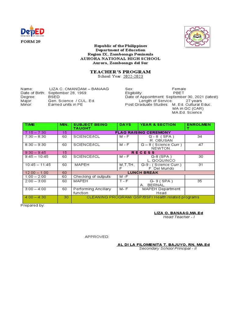 Sample Teachers Program 2021 2022 | PDF