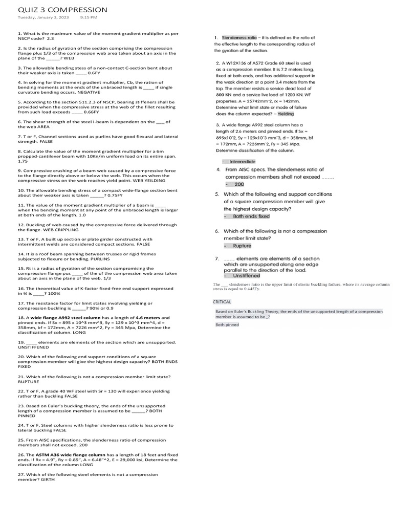 Quiz 3 Compression | PDF